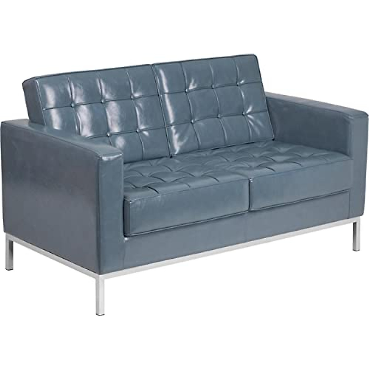 Flash Furniture HERCULES Lacey Series Contemporary Gray LeatherSoft Loveseat with Stainless Steel Frame