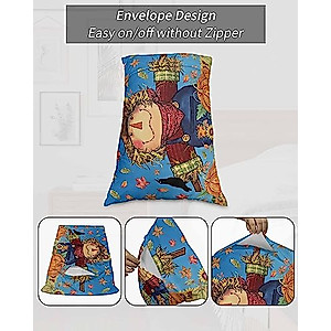 Edwiinsa Fall Scarecrow Pillow Covers King Standard Set of 2 Bed Pillow, Autumn Pumpkin Maple Leaves Blue Plush Soft Comfort for Hair/Skin Cooling Pillowcases with Envelop Closure 20''x36''