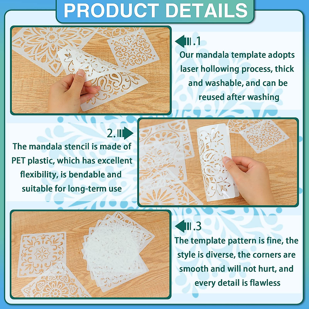 SUNFEEL 33Pack Mandala Painting Craft Stencils – Mandala Templates 6 x 6 in and 3.5 x 3.5 in Reusable Painted Painting Stencils, Stencils for Painting On Wood and Canvas, DIY Crafts Andfurniture