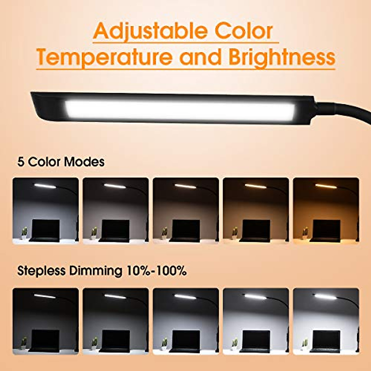 KEDSUM LED Desk Lamp with Clamp, Flexible Gooseneck Clamp Lamp with Touch & Remote Control, 10W Eye-Care Architect Desk Lamp for Office/Home, with 5 Color Modes, 5-Level Brightness & Memory Function