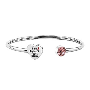 BNQL Breast Cancer Awareness Bracelet Cancer Awareness Jewelry Pink Ribbon Bracelet She Doesn’t Fight Alone (SILVER)
