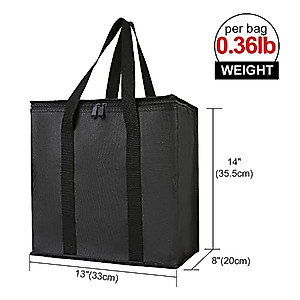 Bodaon 2-Pack Insulated Reusable Grocery Shopping Bags, Picnic Cooler Bag with Zipper Zippered Top Cold, Black