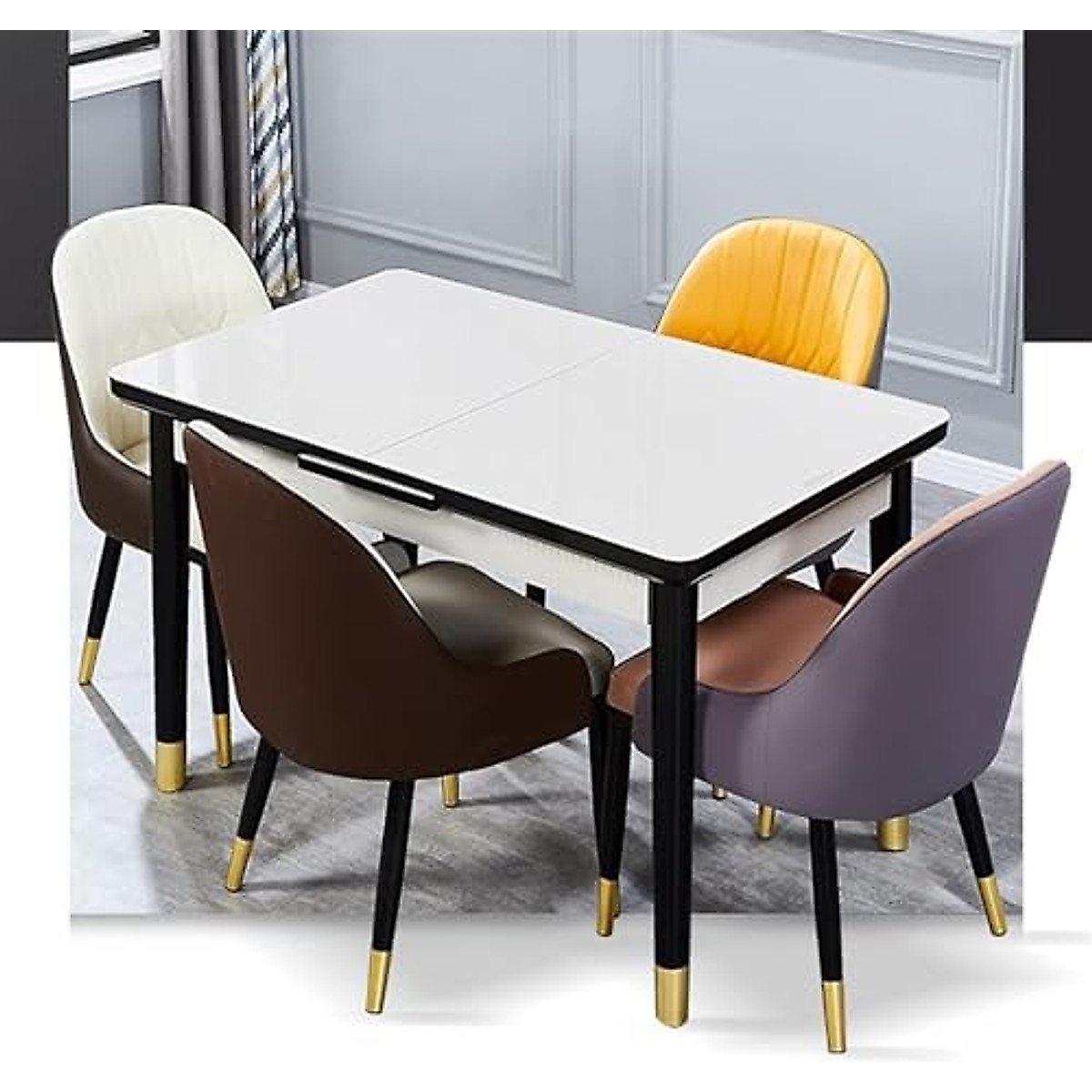 FIXARE Dining Chairs Set of 4 Modern Kitchen Living Room Chairs PU Leather High Back Soft Seat Side Chair with Metal Legs,Water Proof (Color : A9)