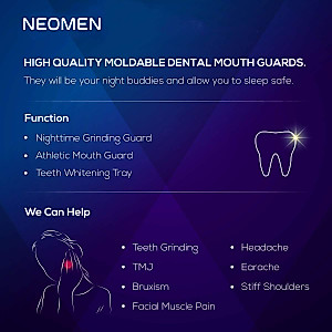 Neomen Mouth Guard for Teeth Grinding: Nighttime Dental Guard for Clenching, Anti-Snoring, and TMJ Relief - BPA Free, Moldable, Includes 4 Guards for Adults & Kids with Case