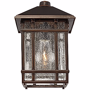 kathy ireland Sierra Craftsman Art Deco Outdoor Wall Light Fixture Rubbed Bronze Brown Steel 11" Frosted Seeded Glass Panels for Exterior House Porch Patio Outside Deck Garage Front Door Home