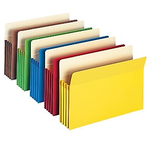 Smead File Pocket, Straight-Cut Tab, 3-1/2" Expansion, Legal Size, Assorted Colors, 5 per Pack (74892)