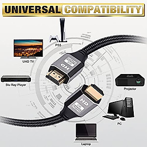 8K HDMI Cable 15 Ft, 2 Pack Ultra High Speed Braided HDMI 2.1 Cord Support 48gbps 8K 60Hz 4K 120Hz 144Hz HDR eARC HDCP 2.2 2.3 for Gaming Compatible with PS4 PS5 Dolby Vision Roku Samsung QLED TV