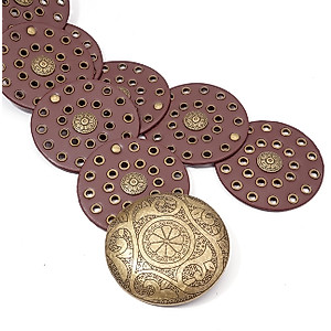 Buywis Wide Disc Belt for Women Boho Disk Concho Leather Belts Western Waist Belts for Dress 115CMBrown