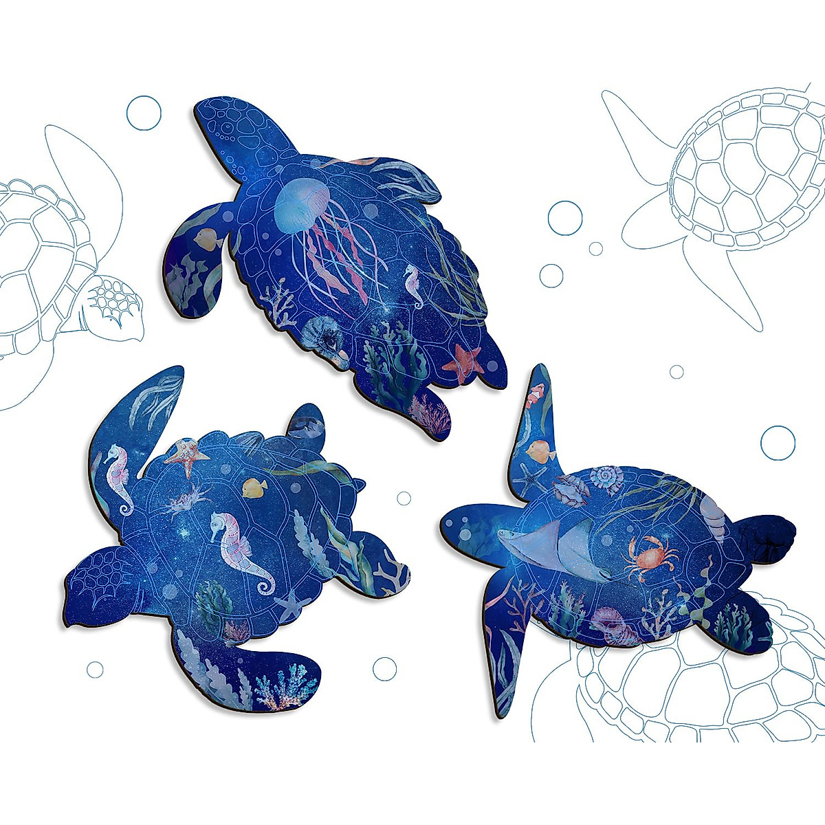 3 Pieces Wooden Turtle Wall Art ustic Turtle Bathroom Decor Turtle Art Sculpture Hanging Blue Marine Animal Turtle Decorations for Patio Swimming Pool Home Wall