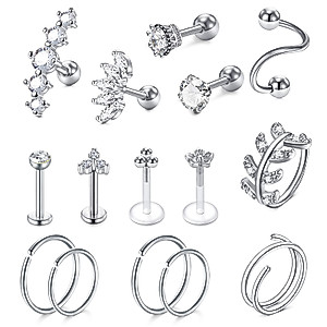 Longita Cartilage Earring Cartilage Earrings for Women Helix Piercing Jewelry Tragus Earrings for Women Silver Cartilage Hoop Earring