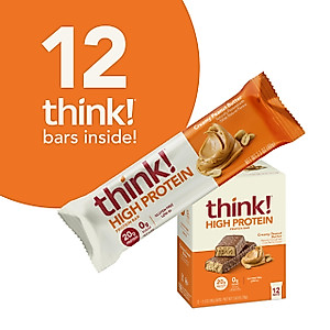 think! Protein Bars, High Protein Snacks, Gluten Free, Kosher Friendly, Creamy Peanut Butter, Nutrition Bars, 2.1 Oz per Bar, 12 Count (Packaging May Vary)