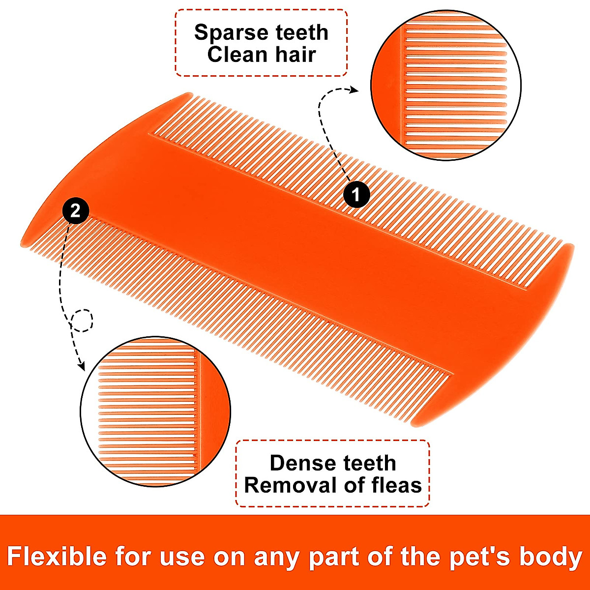 Molain, 12 Pieces Flea Lice Combs Cat Dog Grooming Comb, Double Side, Plastic, for Pet Owners, Unisex, All Hair Types, White, Green, Light Blue, Dark Blue, Orange, Pink