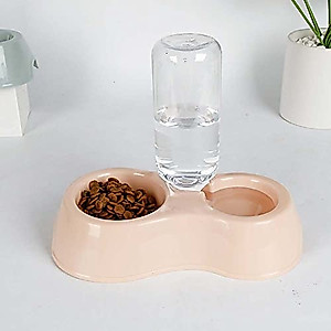 PLUT Double Dog Cat Bowls, Pet Feeder Food and Water Bowl Set with Automatic Water Dispenser Bottle, Pet Feeder Bowl for Dog Cat Eating Drinking(Blue)