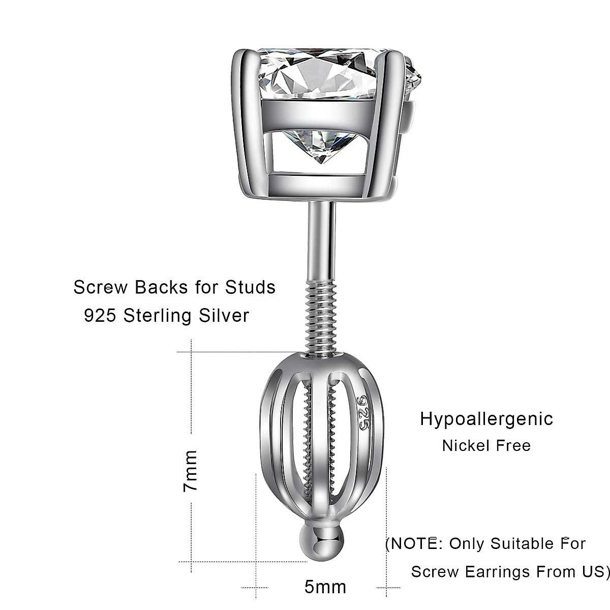 Earring Backs for Studs 925 Sterling Silver Earring Backs Lifters Screw Backs of Earrings Locking Earring Backs for Diamond Earrings Locking Earring Backs Replacement