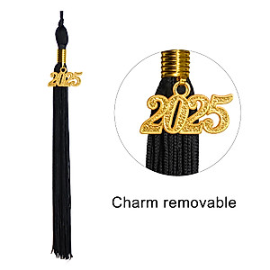 GraduationMall Single Color Graduation Tassel with 2025 Year Charm 9" Black