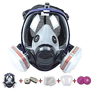 17 in 1 Full Face Large Size Respirator,Reusable Full Face Respirator Widely Used in Organic Gas,Paint Sprayer, Chemical,Woodworking,Dust Protector, Medium