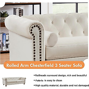 LAVHOME Classic Traditional Living Room Upholstered high-tech Surface/Chesterfield Tufted Fabric Sofa Couch, Large-White