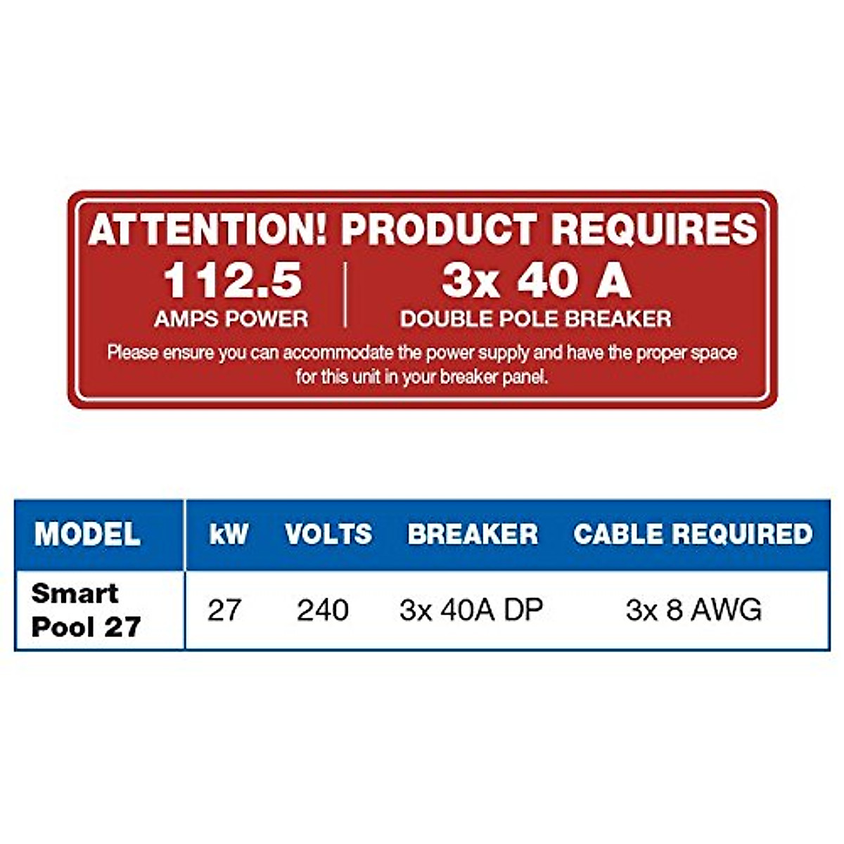 EcoSmart SMART POOL 27 Electric Tankless Pool Heater, 27kW, 240 Volt, 112.5 Amps with Self Modulating Technology