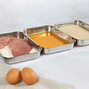 Navaris Breading Trays Set - 3 Stainless Steel Pans for Preparing Bread Crumb Dishes, Panko, Schnitzel, Breadcrumb Coating Fish and Marinating Meat