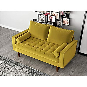 US Pride Furniture NS5459-L Caladeron Mid-Century Modern Loveseat in Soft Velvet, Goldenrod