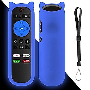 Remote for All Roku TV Remote for Element Hisense Onn TCL Haier Sharp Hitachi LG Sanyo JVC Magnavox RCA Philips Westinghouse Roku Built-in Smart TV with Glow Remote Case Cover - Blue