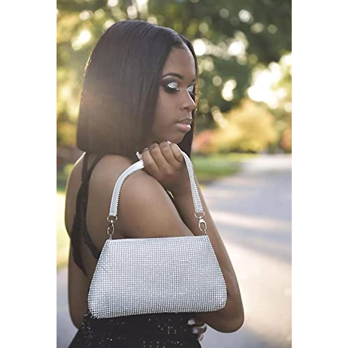 YIKOEE Bling Evening Bag for Women Glitter Rhinestone Purse (Silver)