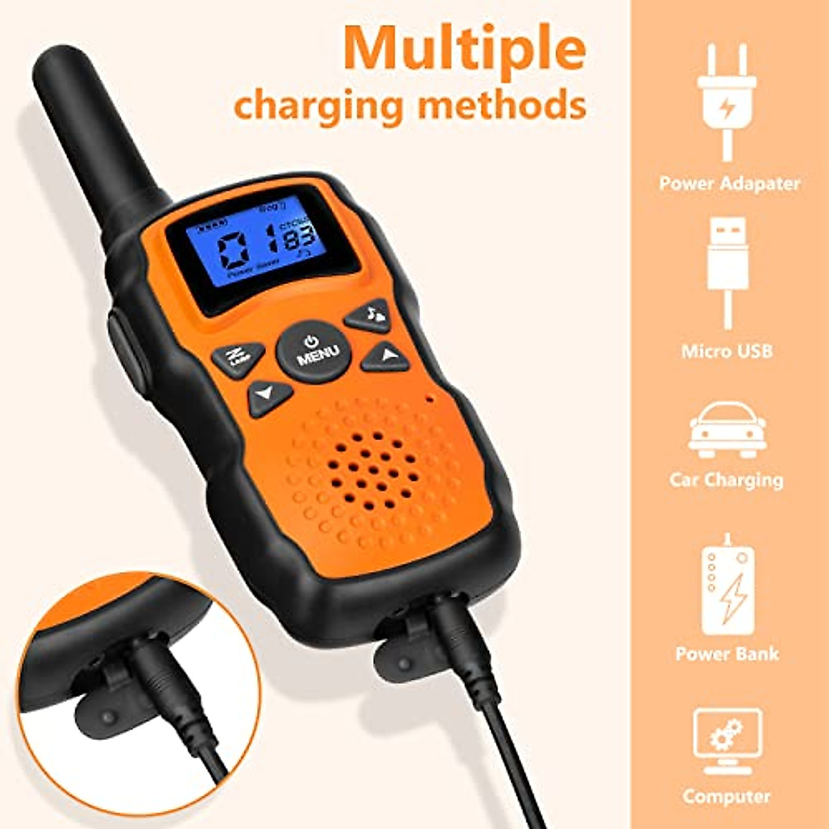 Wishouse Walkie Talkies for Adults, Walky Talky for Kids 4 Pack Rechargeable Long Range with 2 USB Chargers 12000mAh Battery Flashlight Lanyards, Toys Xmas Birthday Gift Children Boys Girls Family
