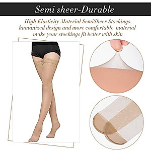 WLLHYF Thigh High Stockings, Women's Lace Top Thigh High Sheer Stockings Silk Stocking Tights for Women and Girls (skin color)