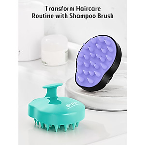 HEETA Hair Scalp Massager Shampoo Brush 2 Pack, Soft Silicone Bristles to Remove Dandruff, Waterproof Hair Scrubber for Both Wet Dry Hair, Suitable for Men & Women (Green & Black)