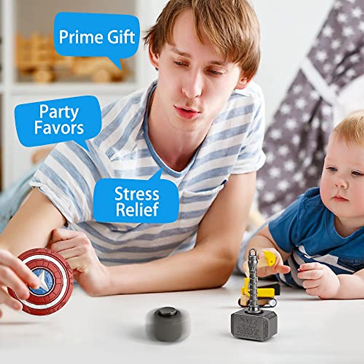 Transformable Fidget Spinner, Metal Hand Hammer Fidgit Toy for Kids Adults, Cool Shield Chain Fingertip Gyro Stress Relief Cube for Office, Stocking Stuffer Gifts for Christmas New Year 2 Pack