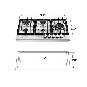 Empava 30" Built Cooktop in Stainless Steel with 5 Gas Stove Including A 18000 BTU Power Burner, 30IN, Silver