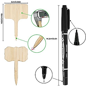 SKADADYL 50 Pcs Bamboo Plant Labels，Garden Plant Labels，Nursery Garden Labels with 1 Pcs Garden Pen (T-Style, 2.76*3.15inch)