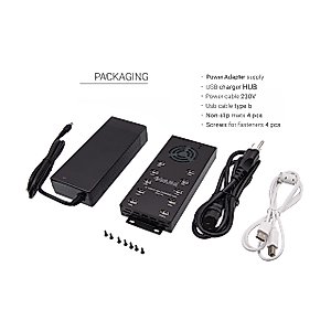 Premium Design USB 2.0 Hub - Multi-Safety Protection 10-Port Powered USB Hub 2.0 with AC Adapter - USB Splitter with Cooling Fan and Mounting Brackets - Aluminum Charging Hub for Multiple Devices