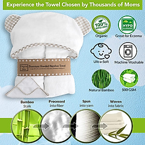 Channing & Yates Premium Organic Baby Bath Towel and Washcloth Set - Soft Baby Towels and Washcloths are Baby Bath Essentials - Baby Hooded Towel - Girl/Boy Baby Bath Towels (Beige/White)