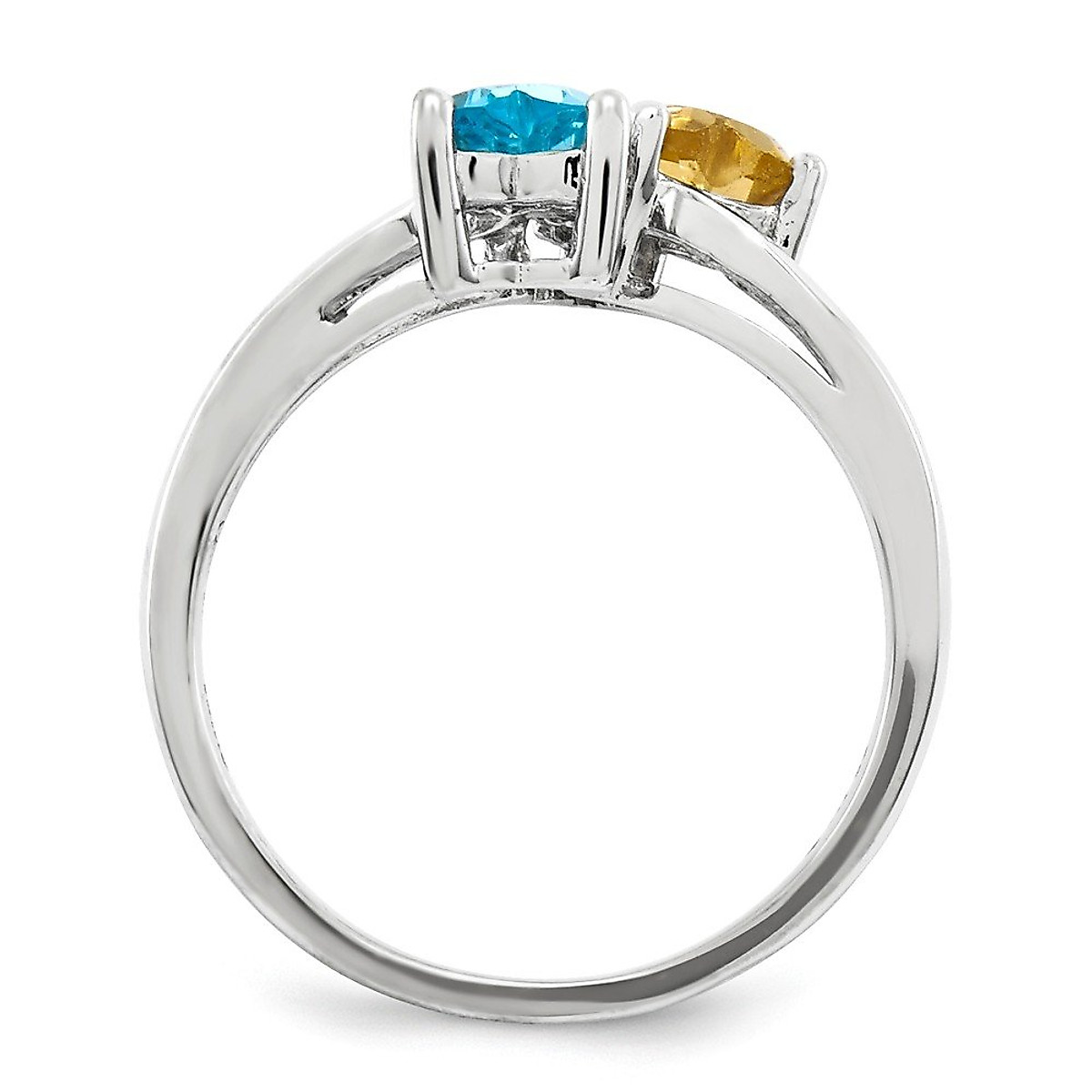 Solid 925 Sterling Silver December Simulated Birthstone Blue Simulated Topaz & Golden Yellow Orange Simulated Citrine Diamond Engagement Ring (.01 cttw.) (2mm)