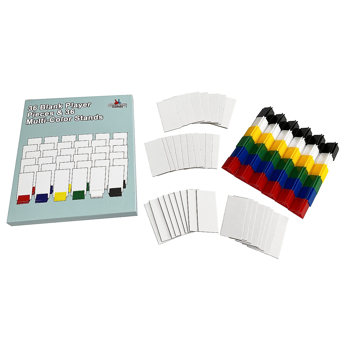 Apostrophe Games 36 Blank Board Game Stand Up Player Pieces with Multi-Color Card Stands, Board Game Accessories