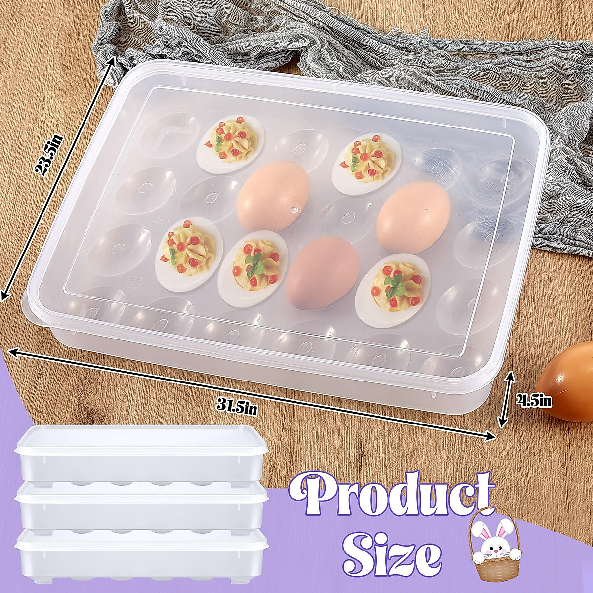 Maxcheck 6 Pack 144 Count Deviled Egg Containers with Lid and 3 Set Deviled Egg Injector Piping Tool Clear Plastic Organizer for Refrigerator Stackable Dispenser Carrier Tray for Easter Thanksgiving