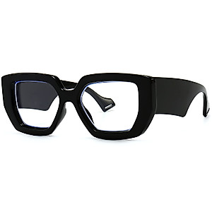 Breaksun Thick Frame Blue Light Glasses for Women Men Fashion Oversized Square Computer Gaming Eyeglasses (Black)