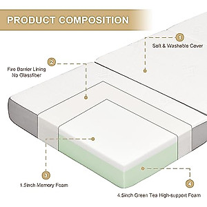 Lazyzizi Folding Mattress, 6 Inch Memory Foam Tri-fold Mattress with Breathable & Washable Bamboo Fiber Fabric Cover, Foldable Floor Mattress Guest Bed for Camping, Road Trip, Queen