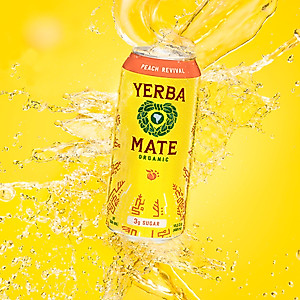 Guayakí Yerba Mate, Organic Energy Drink Alternative, Peach Revival, Low Sugar, 150mg Natural Plant Based Caffeine, Smooth Energy & Focus, No Jitters or Crash, 15.5 Oz (Pack of 12), Packaging May Vary