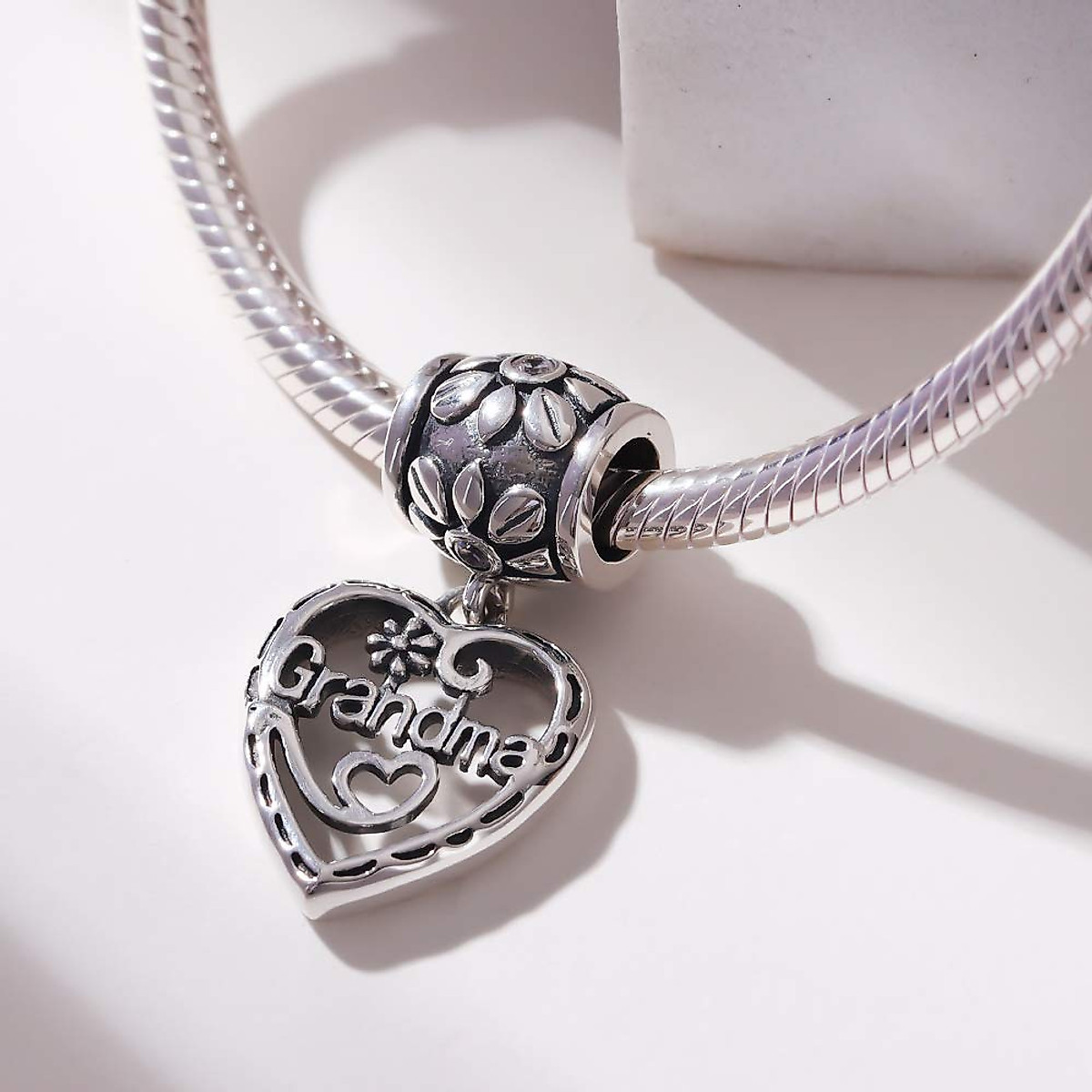 Grandma Heart Charms Authentic 925 Sterling Silver Family Love Charm for Pandora European Bracelet (Dangle) (Grandma Heart Dangle)