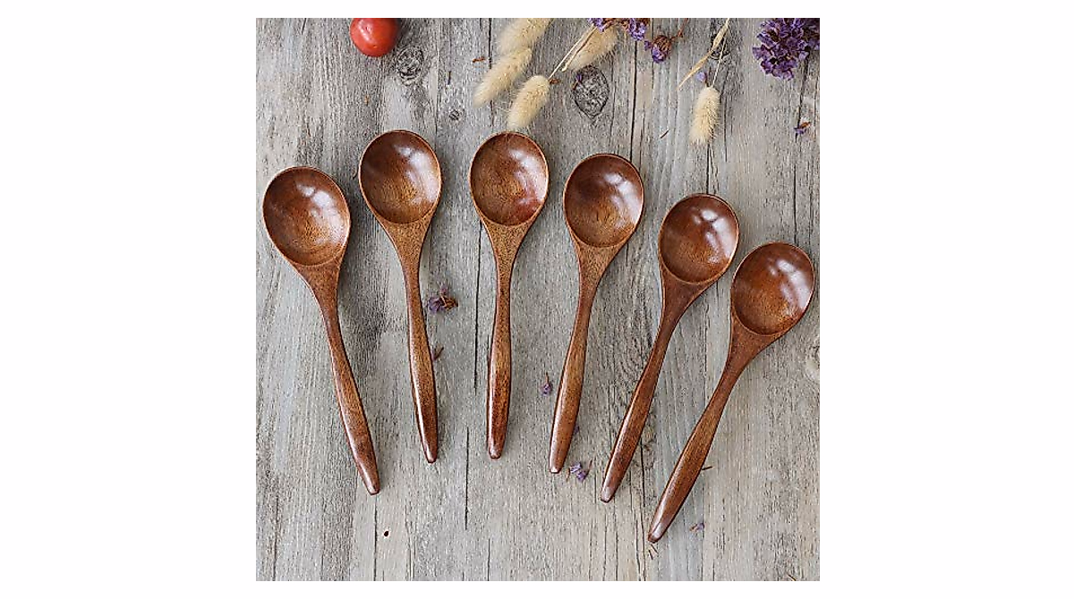 Wood Spoon for Eating, ADLORYEA 6-Piece Wooden Spoons, 7 inch Handmade ...
