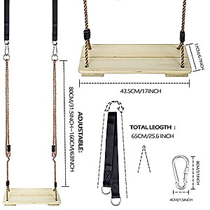 Wooden Swing Seat, NOSTIFY Nostalgic Outdoor Wood Swing for Kids, Tree Swing for Adults, Connecting Straps Swing Set Accessories for Backyard Patio Garden Playground, Height Adjustable (Wood-1)