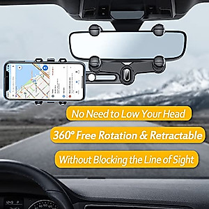 Rear View Mirror Car Phone Holder, Anti-Shake Multifunctional Rearview Mirror Phone Holder for Car, Rearview Holder – Rotatable and Retractable Car Phone Holder Mount, Phone Mount for Car
