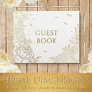 Gold Floral Wedding Guest Book, Wedding Guestbook with Pen, Guest Book Wedding Gold Hot Foil Stamping, Bridal Shower Guest Book Gold Paper Edge, Wedding Guestbook Alternative, Guestbook Wedding