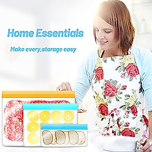 VEHHE 10 Pack Reusable Storage Bags, 2 Reusable Food Freezer Bags + 4 Reusable Sandwich Bags Washable + 4 Snack Bags Extra Thick Silicone Free Lunch Bags For Marinate Food Vegetable Meat Fruit