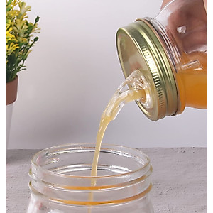 Mason Jar Pour Spouts. free flow Mason Jar Pour Spouts, mason jar for spout regular mouth size 70mm dispenser germination cover. Suitable for any liquid. Leak-Proof,Gold (2-Pack + 2 Black Lid Caps)