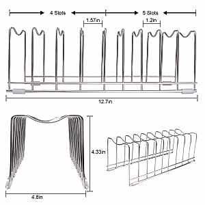 FLSEPAMB Pot Lid Organizer Pan Lid Organizer Kitchen Pot Lid Rack Suitable for Bakeware Dish Plate, Cutting Boards, Pots & Pans, Serving Trays, Reusable Holder (2 Pack)