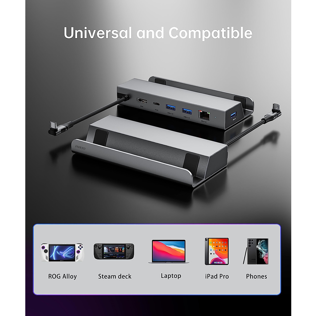 Steam Deck Dock 4K 60Hz, 6-in-1 Docking Station Compatible with Lenovo Legion Go, Steam Deck OLED, ASUS ROG Alloy, Steam Deck Accessories with 3 USB-A 3.0, 100W PD, 1000M RJ45, Aluminum Alloy Shell