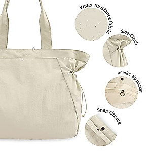 ODODOS 18L Side-Cinch Shopper Bags Lightweight Shoulder Bag Tote Handbag for Shopping Workout Beach Travel, Ivory